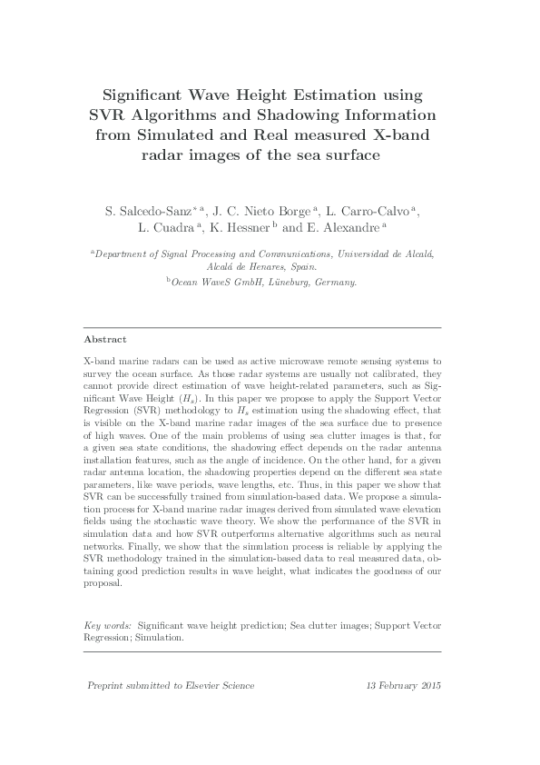 (PDF) Significant wave height estimation using SVR algorithms and shadowing information from ...