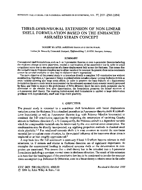 (PDF) Three-dimensional extension of non-linear shell formulation based on the enhanced assumed ...