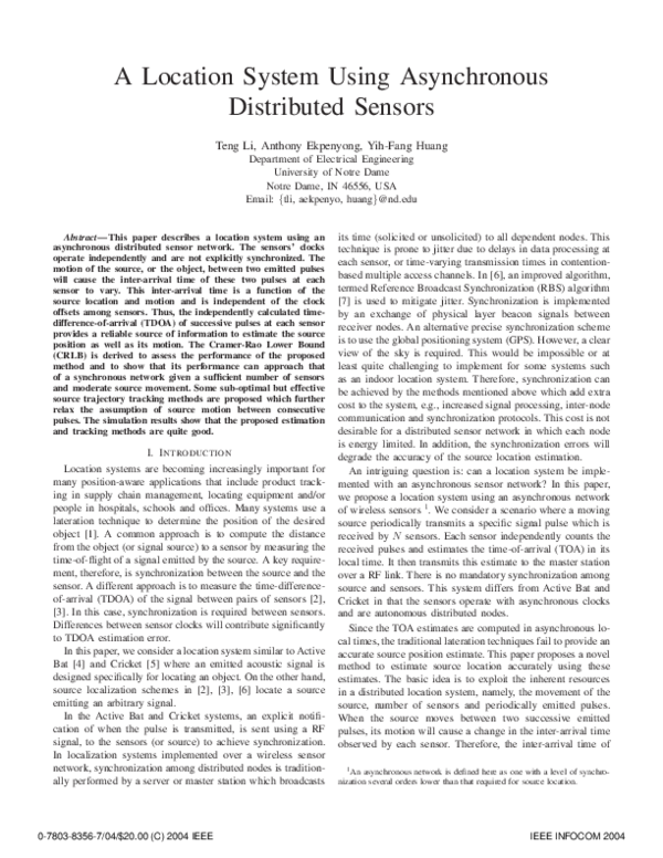 Pdf A Location System Using Asynchronous Distributed Sensors