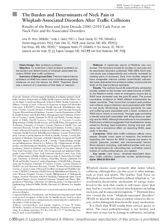 (PDF) The Burden and Determinants of Neck Pain in Whiplash-Associated ...
