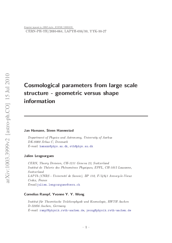 (PDF) Cosmological parameters from large scale structure - geometric versus shape information