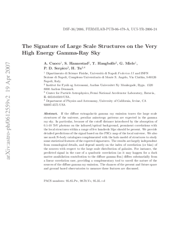 (PDF) The signature of large scale structures on the very high energy ...