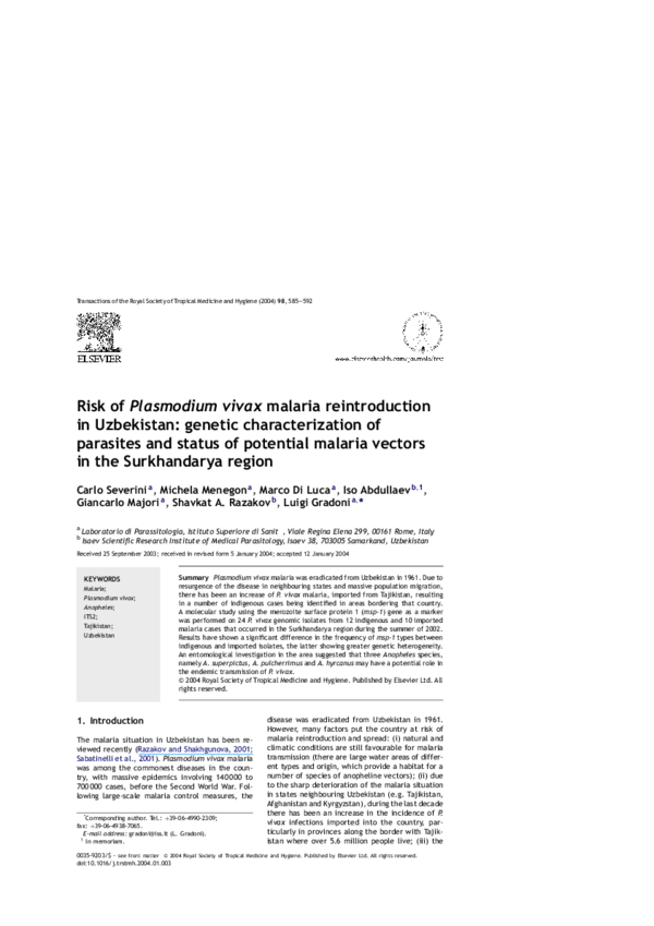 (PDF) Risk of Plasmodium vivax malaria reintroduction in Uzbekistan ...