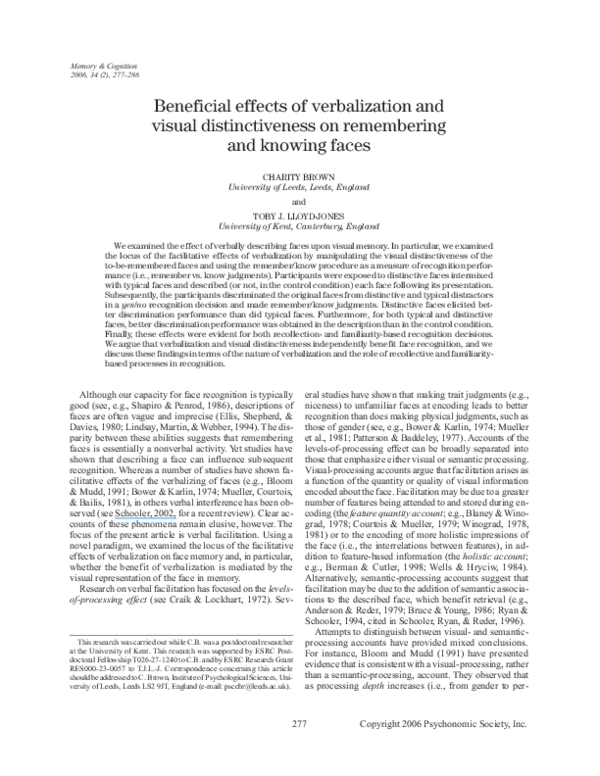 (PDF) Beneficial effects of verbalization and visual distinctiveness on ...