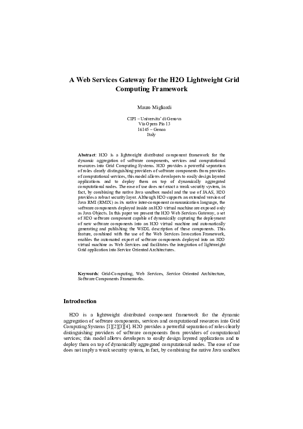 (PDF) A Web Services Gateway for the H2O Lightweight Grid Computing Framework