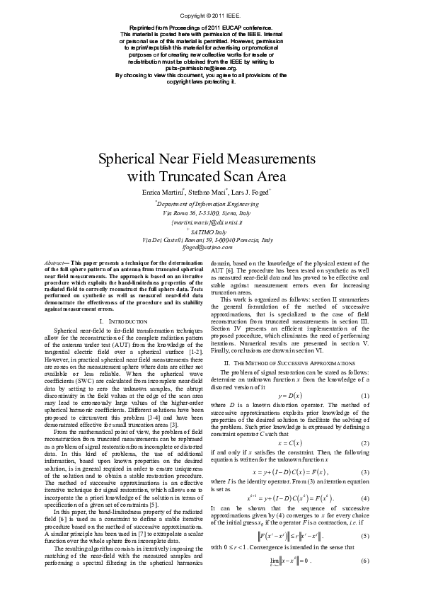 (PDF) Spherical near field measurements with truncated scan area