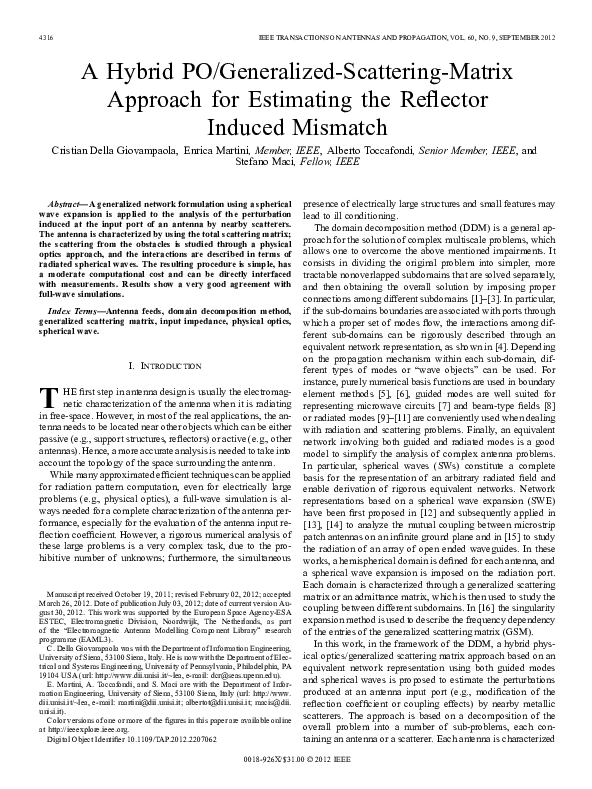 (PDF) A Hybrid PO/Generalized-Scattering-Matrix Approach for Estimating ...