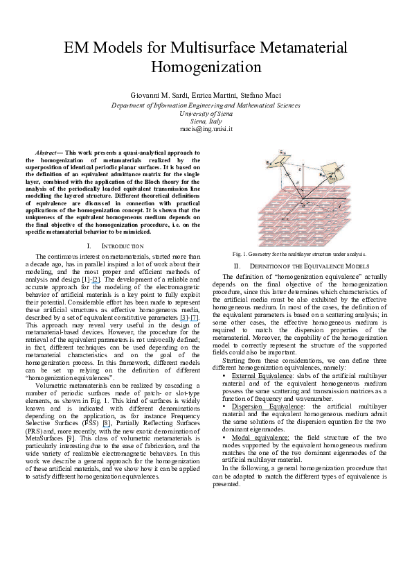 (PDF) EM Models for Multisurface Metamaterial Homogenization