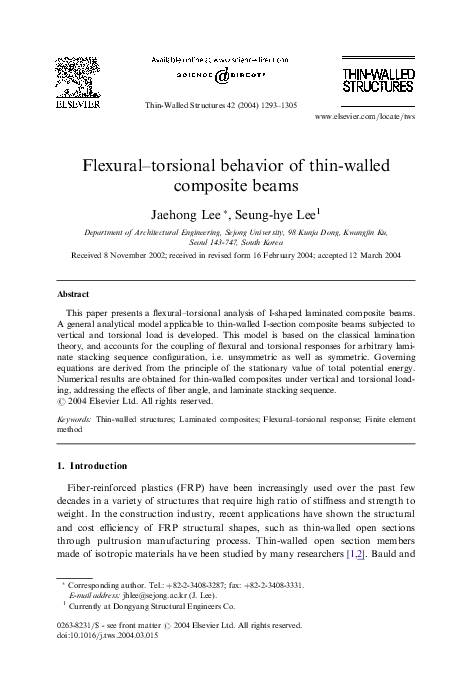 (PDF) Flexural–torsional behavior of thin-walled composite beams with closed cross-section