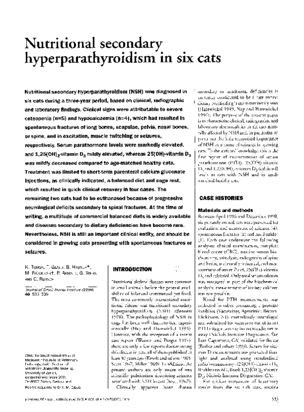 (PDF) Nutritional secondary hyperparathyroidism in six cats | Tony ...