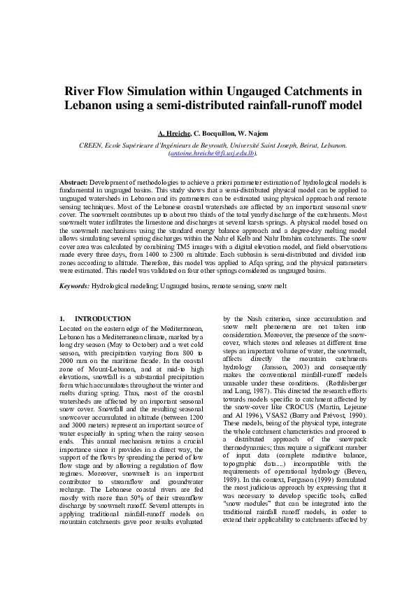 (PDF) River Flow Simulation within Ungauged Catchments in Lebanon using a semi-distributed ...