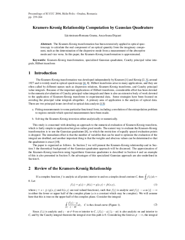 (PDF) Kramers-Kronig Relationship Computation by Gaussian Quadrature
