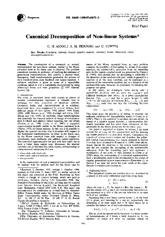 (PDF) Canonical decomposition of non-linear systems