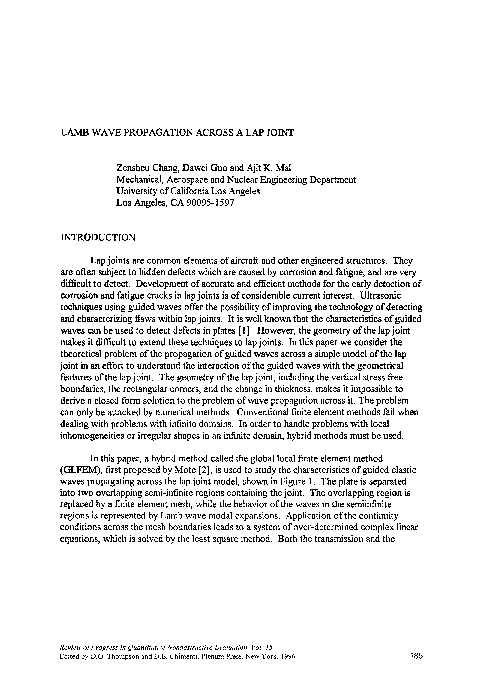 (PDF) Lamb Wave Propagation Across a Lap Joint
