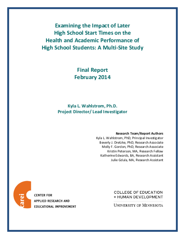 (PDF) Examining the Impact of Later High School Start Times on the ...
