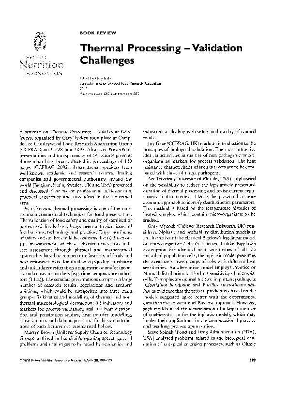 (PDF) Thermal Processing - Validation Challenges