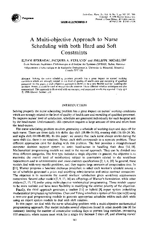 Pdf A Multi Objective Approach To Nurse Scheduling With Both Hard And Soft Constraints