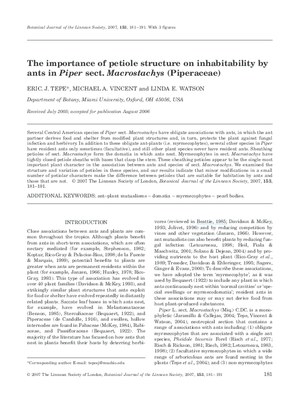 (PDF) The importance of petiole structure on inhabitability by ants in ...