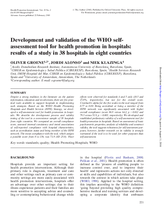 (PDF) Development and validation of the WHO self-assessment tool for ...