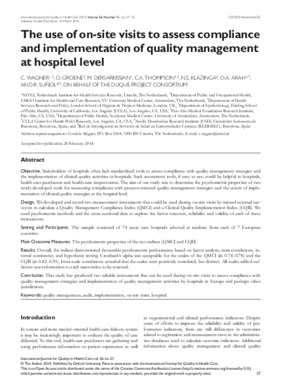 (PDF) The use of on-site visits to assess compliance and implementation ...