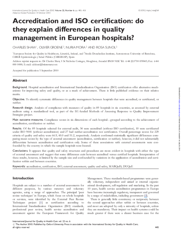 (PDF) Accreditation and ISO certification: do they explain differences ...