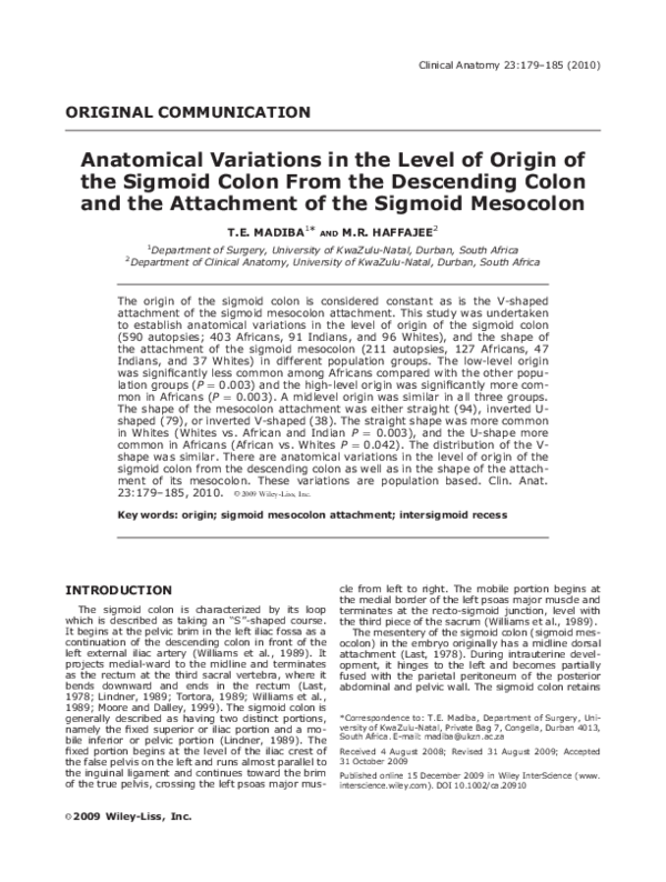 (PDF) Anatomical variations in the level of origin of the sigmoid colon ...