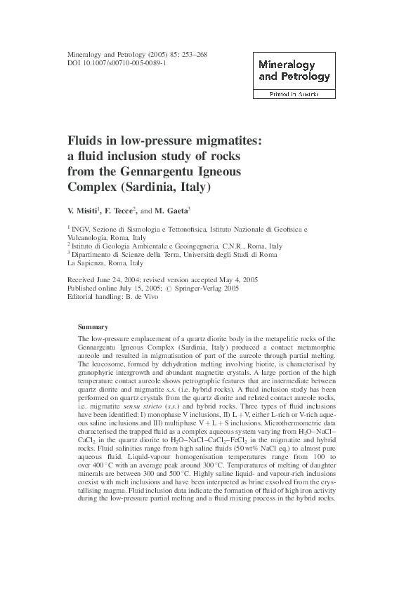 (PDF) Fluids in low-pressure migmatites: a fluid inclusion study of ...