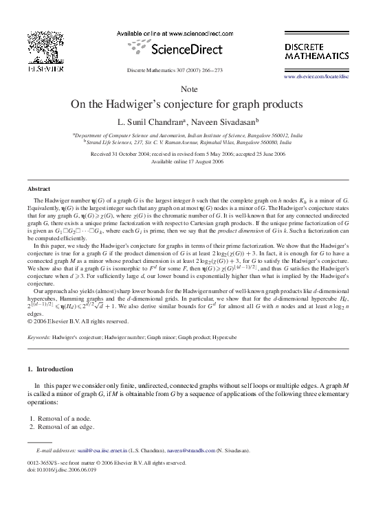 (PDF) On the Hadwiger's conjecture for graph products
