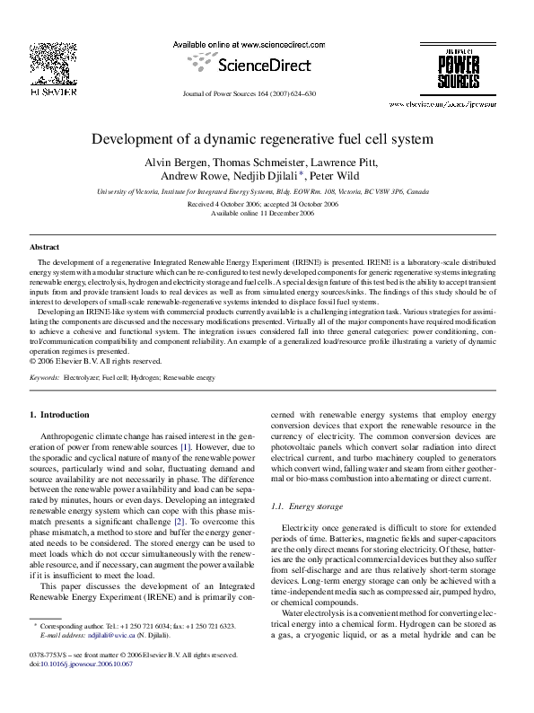 (PDF) Development of a dynamic regenerative fuel cell system