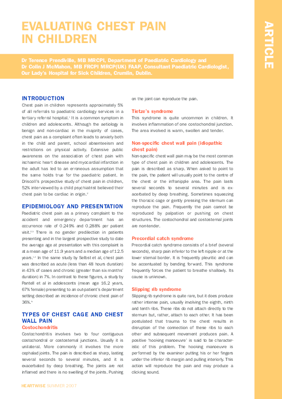 (PDF) Evaluating Chest Pain in Children