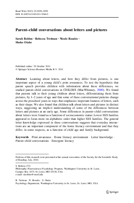 (PDF) Parent–child conversations about letters and pictures