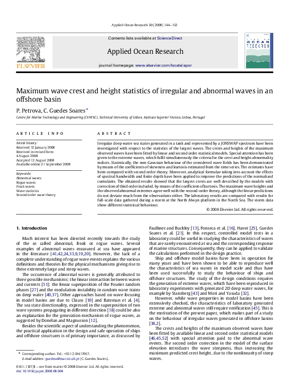 (PDF) Maximum wave crest and height statistics of irregular and ...