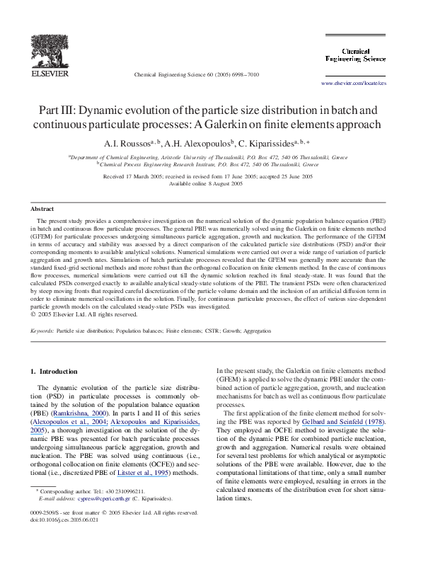 (PDF) Part III: Dynamic evolution of the particle size distribution in batch and continuous ...