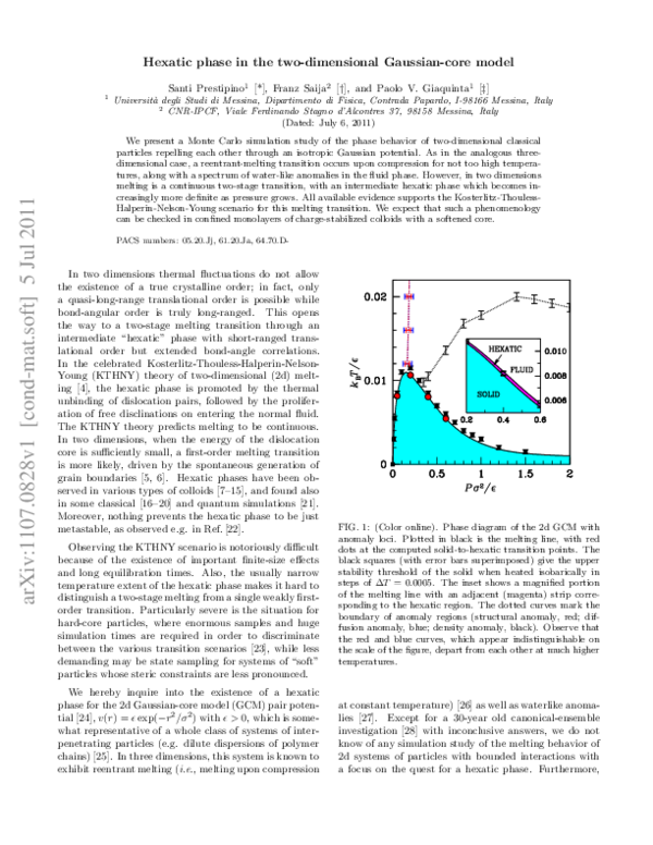 (PDF) Hexatic Phase in the Two-Dimensional Gaussian-Core Model