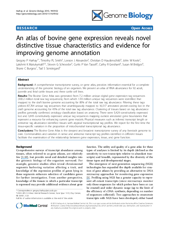 (PDF) An atlas of bovine gene expression reveals novel distinctive tissue characteristics and ...
