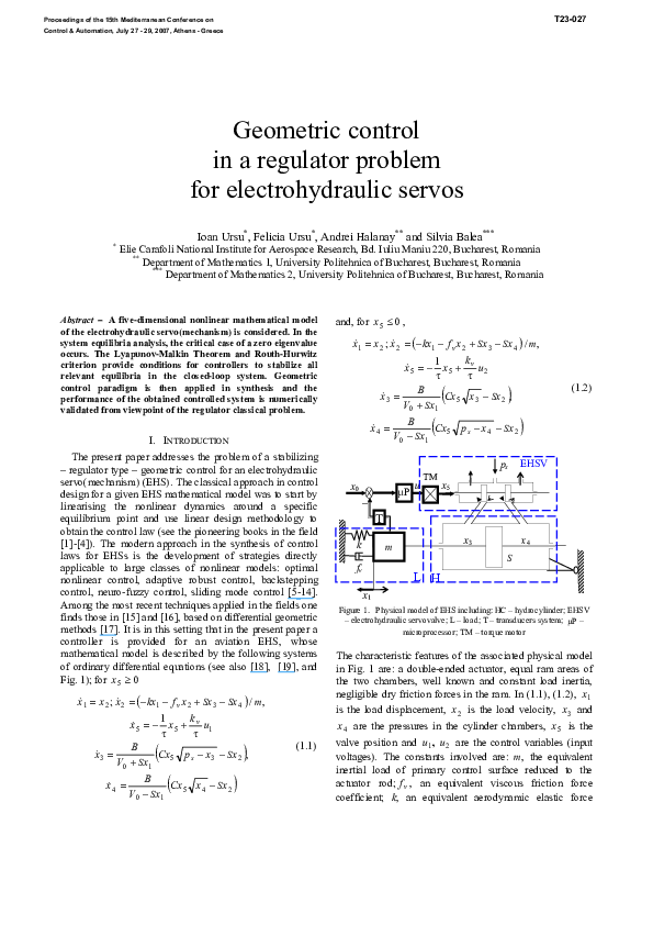 (PDF) Geometric control in a regulator problem for electrohydraulic servos