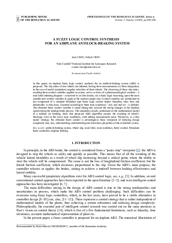 (PDF) A Fuzzy Logic Control Synthesis for an Airplane Antilock-Braking System