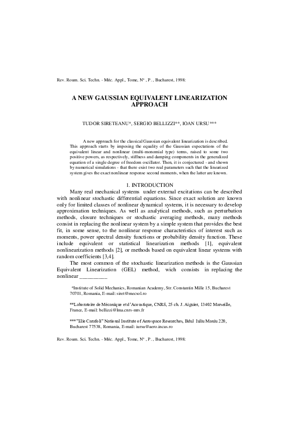 Pdf A New Gaussian Equivalent Linearization Approach