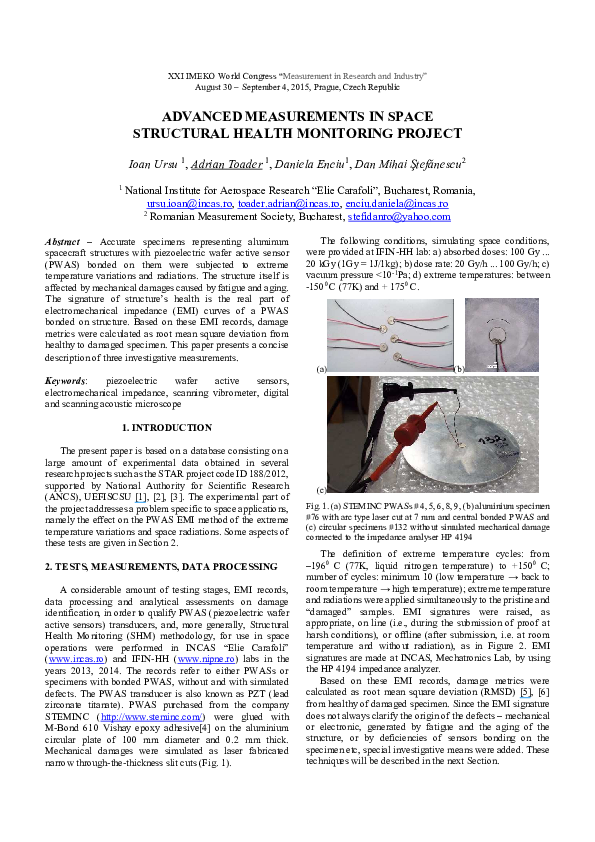 (PDF) Advanced Measurements in Space Structural Health Monitoring Project
