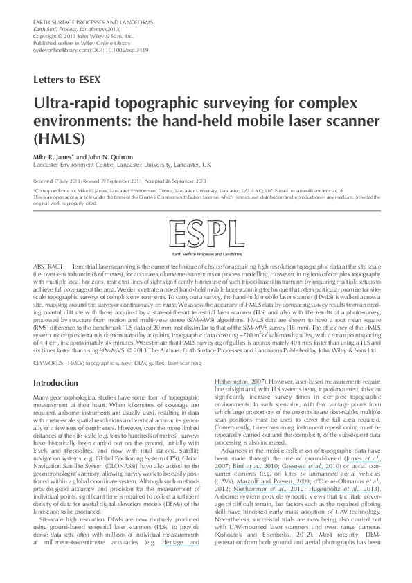 (PDF) Ultra-rapid topographic surveying for complex environments: the ...