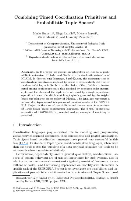 (PDF) Combining Timed Coordination Primitives and Probabilistic Tuple Spaces