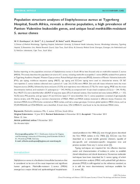 Pdf Population Structure Analyses Of Staphylococcus Aureus At