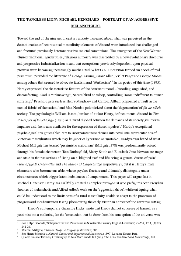 (DOC) THE 'FANGLESS LION': MICHAEL HENCHARD – PORTRAIT OF AN AGGRESSIVE ...