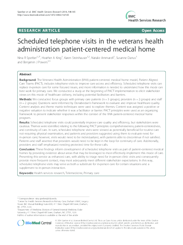 (PDF) Scheduled telephone visits in the veterans health administration ...