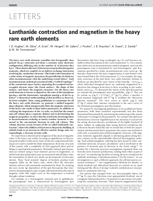 (PDF) Lanthanide contraction and magnetism in the heavy rare earth elements