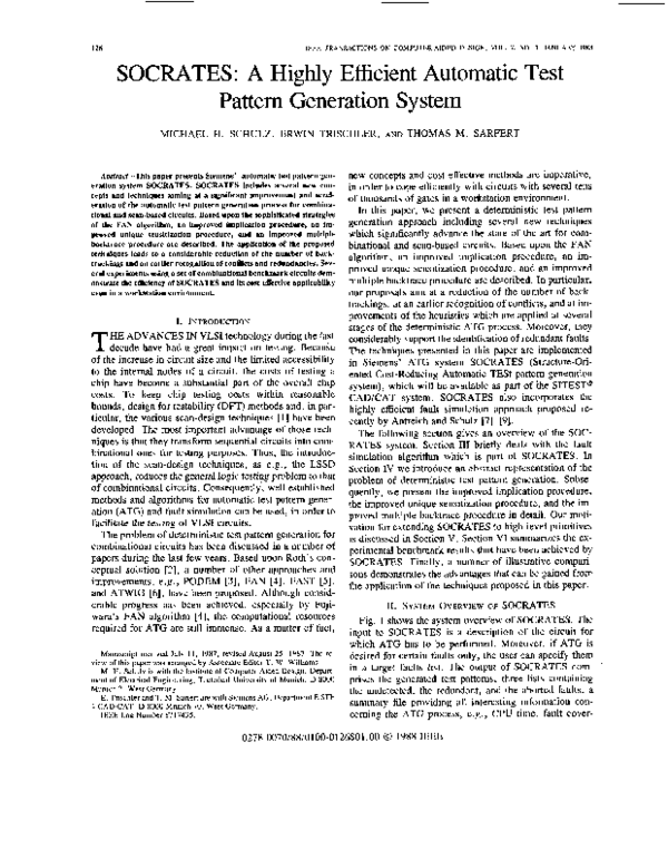 Pdf Socrates A Highly Efficient Automatic Test Pattern Generation System