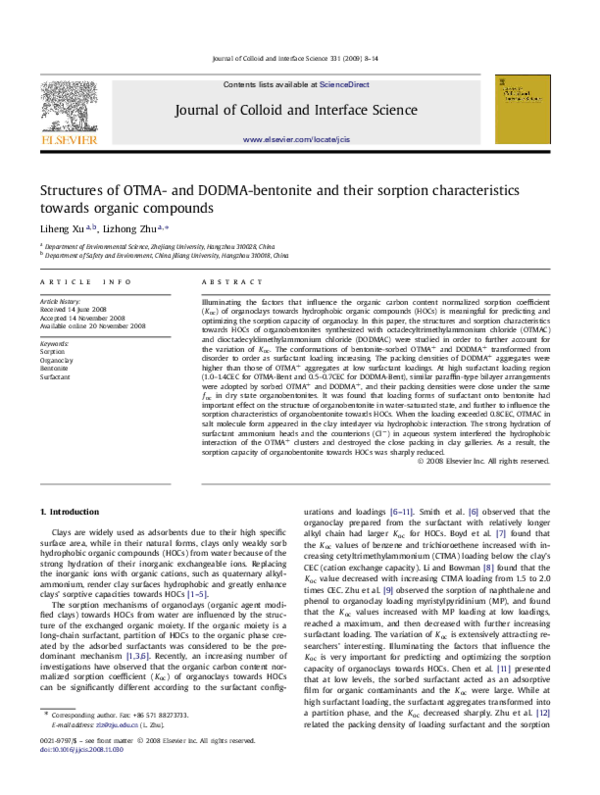 (PDF) Structures of OTMA- and DODMA-bentonite and their sorption ...