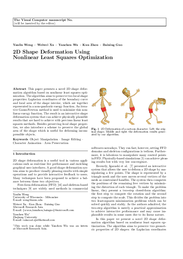 Pdf 2d Shape Deformation Using Nonlinear Least Squares Optimization