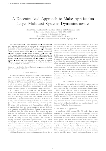 (PDF) A Decentralized Approach to Make Application Layer Multicast Systems Dynamics-aware