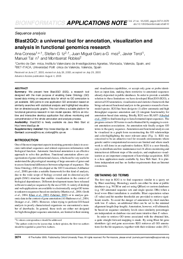(PDF) Blast2GO: a universal tool for annotation, visualization and analysis in functional ...